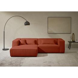 Ecksofa "PIARA mit Kedernaht, Cord, Leinenoptik o. Strukturstoff, Couch, L-Form", kupfer, B:267cm H:66cm T:167cm, 100% Polyester, LeGer Home by Lena Gercke, Sofas, Ecksofa, wahlweise Ottomane rechts/links, schwarze F&uuml;&szlig;e, bequemer Sitzkomfort