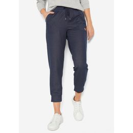 Sweathose bonprix, Damen, Gr. 40/42 (M), N-Gr, dunkelblau, Sweatware, Obermaterial: 70% Baumwolle, 25% Polyester, 5% Elasthan, regular fit, Hosen Sweathose, aus &uuml;berwiegend Baumwolle, mit B&uuml;ndchen, regular fit