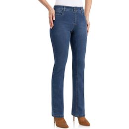 Bootcut-Jeans WONDERJEANS, Damen, Gr. 44, L&auml;nge 32, blau (blau stone washed), Denim/Jeans, Obermaterial: 65% Baumwolle, 29% Polyester, 6% Elasthan, Abriebeffekte, figurbetont lang, Jeans Bootcut-Jeans, Figurbetonte Form mit leicht ausgestelltem Bein