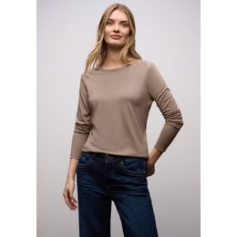 Street One Damen Langarmshirt, beige, Gr. 44, unifarben, Web, 50% Modal, 50% Baumwolle, Shirts, mit Rundhalsausschnitt