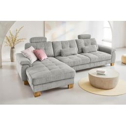 Ecksofa DIE PLANBAR "PP-LA19101 L-Form, Breite 316 cm", silber, B:316cm H:86cm T:177cm, 88% Polyester;12% Polyamid, Sofas, Ecksofa, wahlweise mit Bettfunktion und verstellbaren Kopfst&uuml;tzen, in Cord