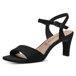 Tamaris Damen Sandalette, Gr. 40, schwarz, Textil, Veloursleder, Schuhe, Trichterabsatz, Abendschuh mit verstellbarem Fesselriemchen