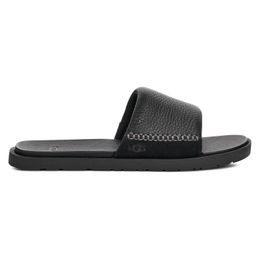 UGG Australia Badepantolette UGG "SEASIDE II SLIDE", Gr. 10 (43), schwarz, Leder, Veloursleder, unifarben, Schuhe Badepantolette, Strandschuh, Sandale mit seitlicher Ziersteppung