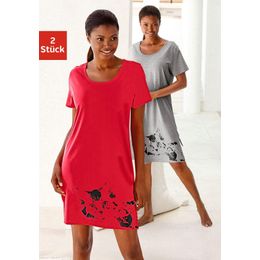 Damen Nachthemd, VIVANCE DREAMS BY LASCANA, Gr. 32, rot, Jersey, Obermaterial: 100% Baumwolle. Obermaterial 2: 90% Baumwolle, 10% Polyester, meliert,