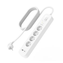 Belkin Steckdosenleiste "4-Fach Steckdosenleiste mit USB-A + USB-C Port, 525J, 18 W, 2 Meter", wei&szlig;, 2m, Steckdosenleisten, Steckdosenleiste
