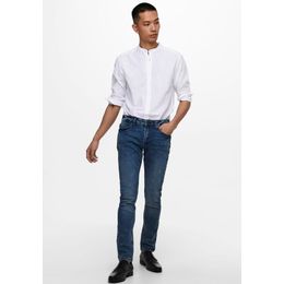 Only & Sons ONLY & SONS Herren Langarmhemd "ONSCAIDEN LS SOLID LINEN MAO SHIRT NOOS", wei&szlig;, Gr. L, unifarben, Web, Obermaterial: 55% Baumwolle, 45% Leinen, Hemden