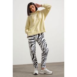 Sweathose SENSES.THE LABEL, Damen, Gr. M, Normalgr&ouml;&szlig;en, zebra schwarz, Web, Material: 60% Baumwolle, 40% Polyester, relaxed fit lang, Hosen Sweathose, mit Elastikbund und Kordel