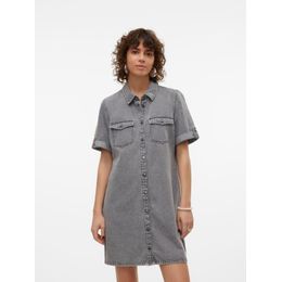 V&eacute;ro Moda Jeanskleid VERO MODA "VMJENNIE SS SHORT DENIM DRESS NOOS", Damen, Gr. XS, N-Gr, blau (medium grau denim), Denim/Jeans, Obermaterial: 90% Baumwolle, 10% Viskose, Kleider Jeanskleid