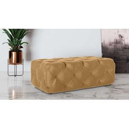Polsterhocker Home Affaire "FOLLINA", gold, B:130cm H:39cm T:65cm, 100% Polyester, Hocker, Polsterhocker, Polsterhocker mit klassischer Chesterfield-Knopfheftung