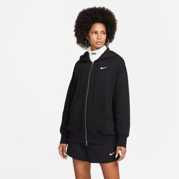 Kapuzensweatshirt Nike Sportswear "W NSW PHNX FLC FZ OS HOODIE", Damen, Gr. M, schwarz, sail, Obermaterial: 80% Baumwolle, 20% Polyester, normal, Rundhals, Sweatshirts Kapuzensweatshirt, Oversize-Schnitt, mit Rei&szlig;verschluss, mit K&auml;ngurutasche