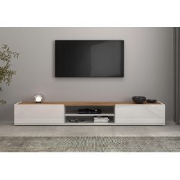 Lowboard OTTO HOME "Garda,TV-Kommode,TV-M&ouml;bel,TV-Bank, stehend und h&auml;ngend", wei&szlig; (wei&szlig; hochglanz fronten, eiche wotan), B:210cm H:30cm T:35cm, FSC-zertifizierter Holzwerkstoff, Sideboards, Lowboard, Hochglanzlackierte Fronten, Korpus matt, 2 Klappen, Breite 210 cm