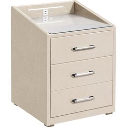 Nachtkonsole ED EXCITING DESIGN "Moon", beige (creme, artemis 1 ivory creme), B:47cm H:61cm T:46cm, Sideboards, Nachtkonsole, mit LED-Beleuchtung und USB-Anschluss & USB-C-Anschluss