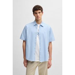 Kurzarmhemd BOSS Orange "Rash", Herren, Gr. L, N-Gr, blau (open blau460), Web, Obermaterial: 100% Baumwolle, unifarben, regular fit h&uuml;ftlang, hoch geschlossener Ausschnitt, eingesetzt normaler Saum, Hemden, mit tonigem Logo