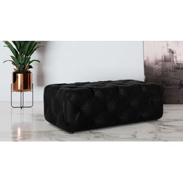 Polsterhocker Home Affaire "FOLLINA", schwarz, B:130cm H:39cm T:65cm, 100% Polyester, Hocker, Polsterhocker, Polsterhocker mit klassischer Chesterfield-Knopfheftung