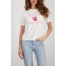 T-Shirt monari "Shirt Coffee to go", Damen, Gr. 38, off, wei&szlig;, Web, Obermaterial: 50% Baumwolle, 50% Modal, unifarben, regular fit normal, Rundhals, eingesetzt abgesteppte Kante, Shirts T-Shirt, Regular fit mit Print