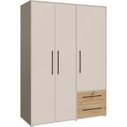 Kleiderschrank FORTE "Mokkaris,Topseller, zeitloses Design, 3&ndash;4 T&uuml;ren, Made in Europe", sand, artisan eiche, B:144,4cm H:200,1cm T:58,8cm, Schr&auml;nke, Kleiderschrank, Schubladen + schwarze Stangengriffe, Made in Europe, viel Stauraum