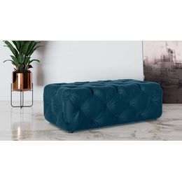 Polsterhocker Home Affaire "FOLLINA", blau (dunkelblau), B:130cm H:39cm T:65cm, 100% Polyester, Hocker, Polsterhocker, Polsterhocker mit klassischer Chesterfield-Knopfheftung