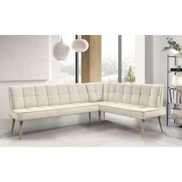 Eckbank exxpo - SOFA FASHION "Latte", beige, B:254cm H:95cm T:196cm, 94% PES, 6% NY, Sitzb&auml;nke, Eckbank, moderne Sitz- und R&uuml;ckensteppung, bequem und elegant, hoher Holzfu&szlig;