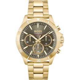 Chronograph BOSS "TROPER", gold (goldfarben), Armbanduhren, Herren, Chronograph, Quarzuhr, Herrenuhr, Armbanduhr, Stoppfunktion, Edelstahlarmband