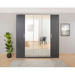 Dreht&uuml;renschrank Rauch "Kleiderschrank Schrank Garderobe Ankleide KOLUNA mit Dekor-Front", grau (graumetallic), B:226cm H:229cm T:54cm, Holzwerkstoff, Schr&auml;nke, Dreht&uuml;renschrank, mit Spiegel, inkl. 2 Innenschubladen sowie extra B&ouml;den MADE IN GERMANY