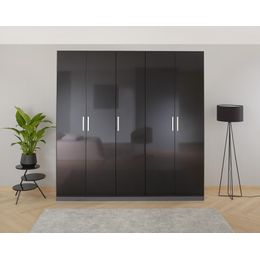 Dreht&uuml;renschrank Rauch "Kleiderschrank Schrank Garderobe Ankleide KOLUNA mit Hochglanz-Front", grau (graumetallic, hochglanz effektgrau), B:226cm H:229cm T:54cm, Holzwerkstoff, Schr&auml;nke, Dreht&uuml;renschrank, inkl. 2 Innenschubladen sowie extra B&ouml;den MADE IN GERMANY