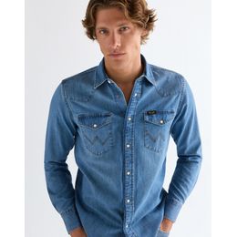 Wrangler Herren Langarmhemd "WESTERN SHIRT"mid_light_wash, Gr. 4XL, Web, Obermaterial: 100% Baumwolle, Hemden