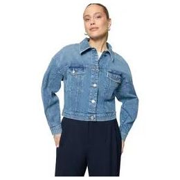 Jackenblazer Zero "Damen kurz mit Knopfleiste", Damen, Gr. 44, middle blau denim, Denim/Jeans, Obermaterial: 94% Baumwolle, 5% Baumwolle (recycled), 1% Elasthan, used, l&auml;ssig geschnitten normal, eng, Blazer, Knopfleiste