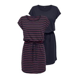 Shirtkleid Only "ONLMAY LIFE S/S DRESS 2 PACK CS JRS", Damen, Gr. XL, N-Gr, night sky pack:pack night sky stripe sun kissed coral (nadia), Jersey, Obermaterial: 100% Baumwolle, gestreift, regular fit kurz, Rundhals, Kleider Shirtkleid, Baumwolle, regular fit, Rundhals