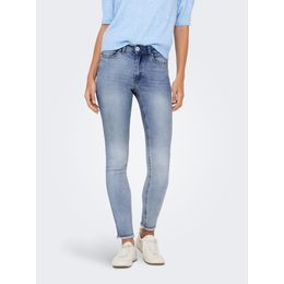 Only Damen Ankle-Jeans "ONLBLUSH MID SK ANK RAW DNM REA694 NOOS", blau, Gr. M, Abriebeffekte, Denim/Jeans, Obermaterial: 92% Baumwolle, 6%