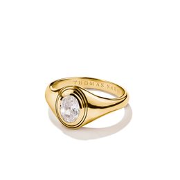 Thomas Sabo Damen Fingerring "Bold Elegance Ring mit ovalem Zirkoniastein", 54, Silber 925 (recycelt), 8mmgelbgoldfarben, kristallwei&szlig;, Silber 925