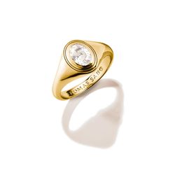 Thomas Sabo Damen Fingerring "Bold Elegance Ring mit ovalem Zirkoniastein", 56, Silber 925 (recycelt), 8mmgelbgoldfarben, kristallwei&szlig;, Silber 925