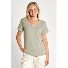 Zhrill Damen T-Shirt "ZHSVANA", gr&uuml;n, Gr. S, unifarben, Single Jersey, Obermaterial: 100% Baumwolle, Shirts, mit V-Ausschnitt