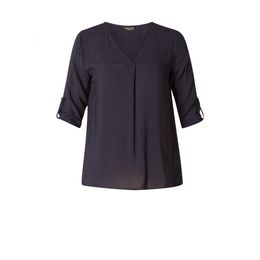 Damen Shirtbluse "Yanina", blau, Gr. 52, Base Level Curvy, unifarben, Web, Obermaterial: 100% Viskose, Blusen, mit V-Ausschnitt