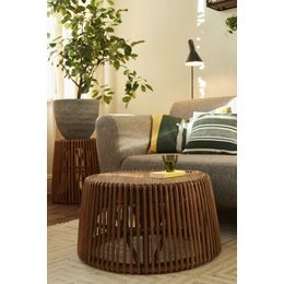 Beistelltisch Sit "T-RATTAN SIDE TABLE LARGE", beige (natur), B:45cm H:38cm, Tische, Beistelltisch, gro&szlig;er Beistelltisch aus Rattan mit Platte aus recycletem Teakholz