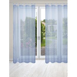 Vorhang Home Wohnideen "NESSI 2er Pack" Gr. 1, blau, B:135cm H:245cm, Polyester, Gardinen, Vorhang, Uni, Voile, transparent, Schlaufen inkl. Zugband, 2er Pack
