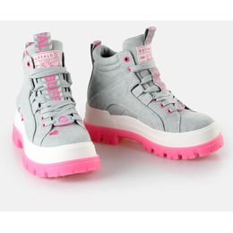 Schn&uuml;rboots Buffalo, Damen, Gr. 37, hellgrau, pink, Baumwolle, kontrastfarbene Details, Schuhe Schn&uuml;rboots, Freizeitschuh, High Top-Sneaker, mit Logoschriftz&uuml;gen