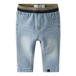Slim-fit-Jeans name it "NBMSILAS SLIM SWE JEANS 7025-TR NOOS", Jungen, Gr. 56, N-Gr, blau denim, Denim/Jeans, Obermaterial: 79% Baumwolle, 16% Polyester, 5% Elasthan, kontrastfarbene Details, unifarben, slim fit kn&ouml;chellang, Jeans Slim-fit-Jeans