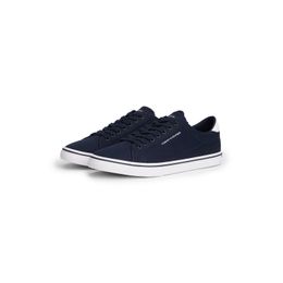 Sneaker Tommy Hilfiger "VULC CORE LONG LACE", Herren, Gr. 45, dunkelblau, Baumwolle, unifarben mit Farbeinsatz, Schuhe Sneaker, Freizeitschuh, Halbschuh, Schn&uuml;rschuh mit Kontrastbesatz an der Ferse