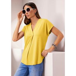 Blusenshirt Heine "Shirtbluse", Damen, Gr. 36, gelb (sonnengelb), 95% Viskose, 5% Elasthan, unifarben, V-Ausschnitt, Shirts Blusenshirt
