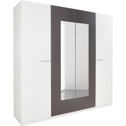 Dreht&uuml;renschrank Rauch "Kleiderschrank Schrank Garderobe W&auml;scheschrank Schlafzimmer BORBA", schwarz-wei&szlig; (wei&szlig;, graumetallic), B:225cm H:210cm T:54cm, Holzwerkstoff, Schr&auml;nke, Dreht&uuml;renschrank, optional mit Absetzung in Graumetallic MADE IN GERMANY