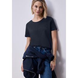 Street One Damen T-Shirtshadowed navy, Gr. 44, unifarben, Web, 100% Baumwolle, Shirts, aus reiner Baumwolle