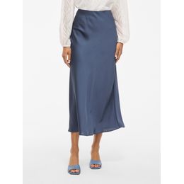 Maxirock Vila "VIELLETTE HW LONG SKIRT - NOOS", Damen, Gr. 34, blau (vintage indigo), Web, Obermaterial: 100% Polyester, unifarben, Basic schmal wadenlang, R&ouml;cke Maxirock, Kunstfaser
