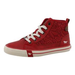 Sneaker Mustang Shoes "Winona", Damen, Gr. 40, rot, Lederimitat, Textil, Schuhe Sneaker, Schn&uuml;rboots, High Top-Sneaker mit Bl&uuml;ten-Stickerei