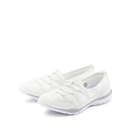 Sneaker Lascana "Halbschuh, Freizeitschuh, Slipper, Slip-On-Sneaker", Damen, Gr. 42, grau (wei&szlig;, grau), Obermaterial: 50% Lederimitat, 50% Textilmaterial. Decksohle: 100% Textilmaterial. Futter: 100% Textilmaterial. Laufsohle: 100% Synthetik, Strukturmuster, Basic, Schuhe Sneaker, zum Reinschl&uuml;pfen mit elastischen Schn&uuml;rb&auml;ndern VEGAN