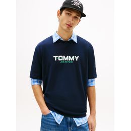T-Shirt Tommy Jeans "TJM 90S BLOCK", Damen, Gr. XL, schwarz night navy, Single Jersey, Obermaterial: 100% Baumwolle, unifarben, relaxed fit normal, Rundhals, eingesetzt abgesteppte Kante, Shirts T-Shirt, Relaxed fit mit Rundhalsausschnitt