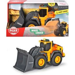 Spielzeug-Radlader DICKIE TOYS "Volvo Wheel Loader", gelb (gelb, grau), Spielzeugfahrzeuge, KinderT:23cm, Kunststoff, Spielzeug-Radlader, mit Licht und Sound, T:23cm