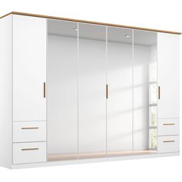 Dreht&uuml;renschrank Rauch "Kleiderschrank Schrank Garderobe W&auml;scheschrank Schlafzimmer CARLSSON", wei&szlig; (wei&szlig;, eiche massiv), B:270cm H:210cm T:54cm, Holzwerkstoff, Schr&auml;nke, Dreht&uuml;renschrank, 4 Schubladen, Griffe aus massiver Eiche, viel Stauraum MADE IN GERMANY