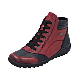 Schn&uuml;rboots Remonte, Damen, Gr. 43, schwarz (dunkelrot, schwarz), Leder, Lederimitat, kontrastfarbene Details, Schuhe Schn&uuml;rboots, Winterboots, Stiefelette, Boots mit wasserabweisender TEX-Membran