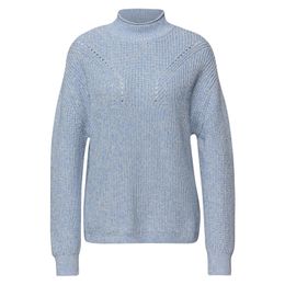 Strickpullover Street One, Damen, Gr. 46, frosted blau, Strick, Obermaterial: 100% Baumwolle, meliert, figurumspielend normal, ohne Ausschnitt, Rippstrickb&uuml;ndchen, Pullover Strickpullover, Turtleneck- Kragen mit Rollkante