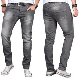 Herren Slim-fit-Jeans "ASLuca", grau, Gr. 33, Alessandro Salvarini, Destroyed-Effekte, leichte Abriebeffekte, Denim/Jeans, Obermaterial: 98%
